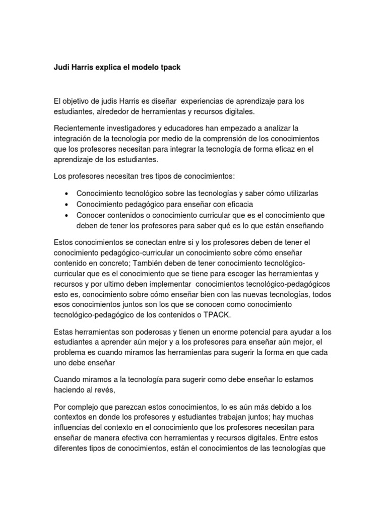Modelo TPACK según Judi Harris | PDF | Aprendizaje | Conocimiento