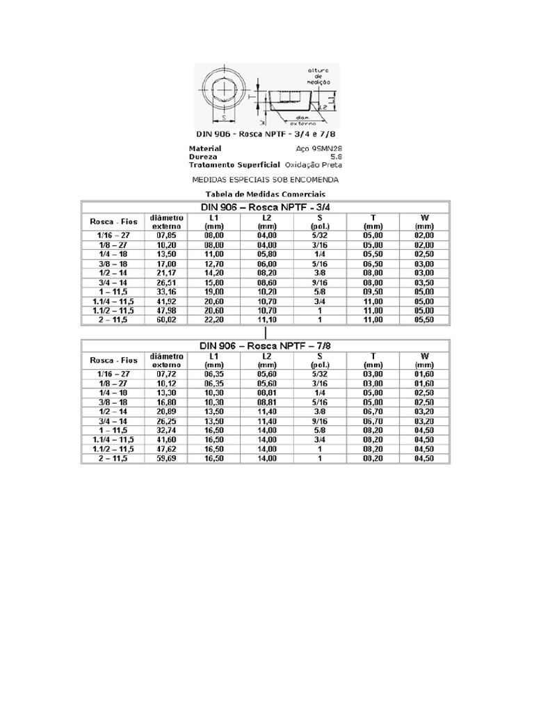 DIN 906 - Parafuso Bujão | PDF