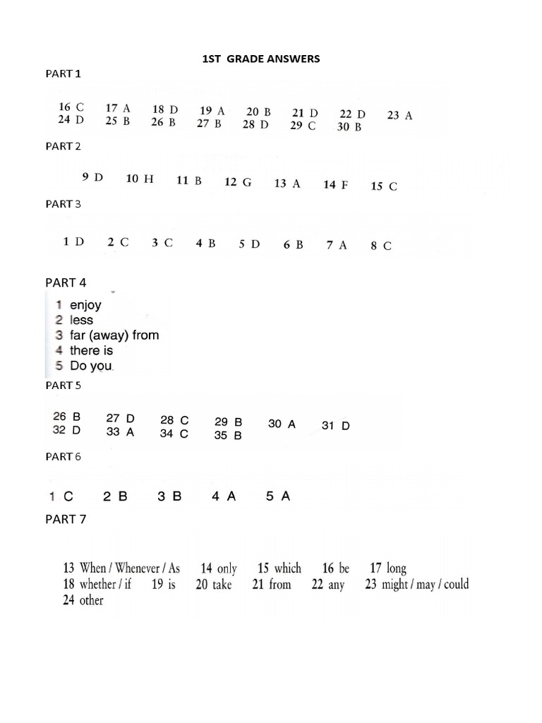1St Grade Answers | PDF