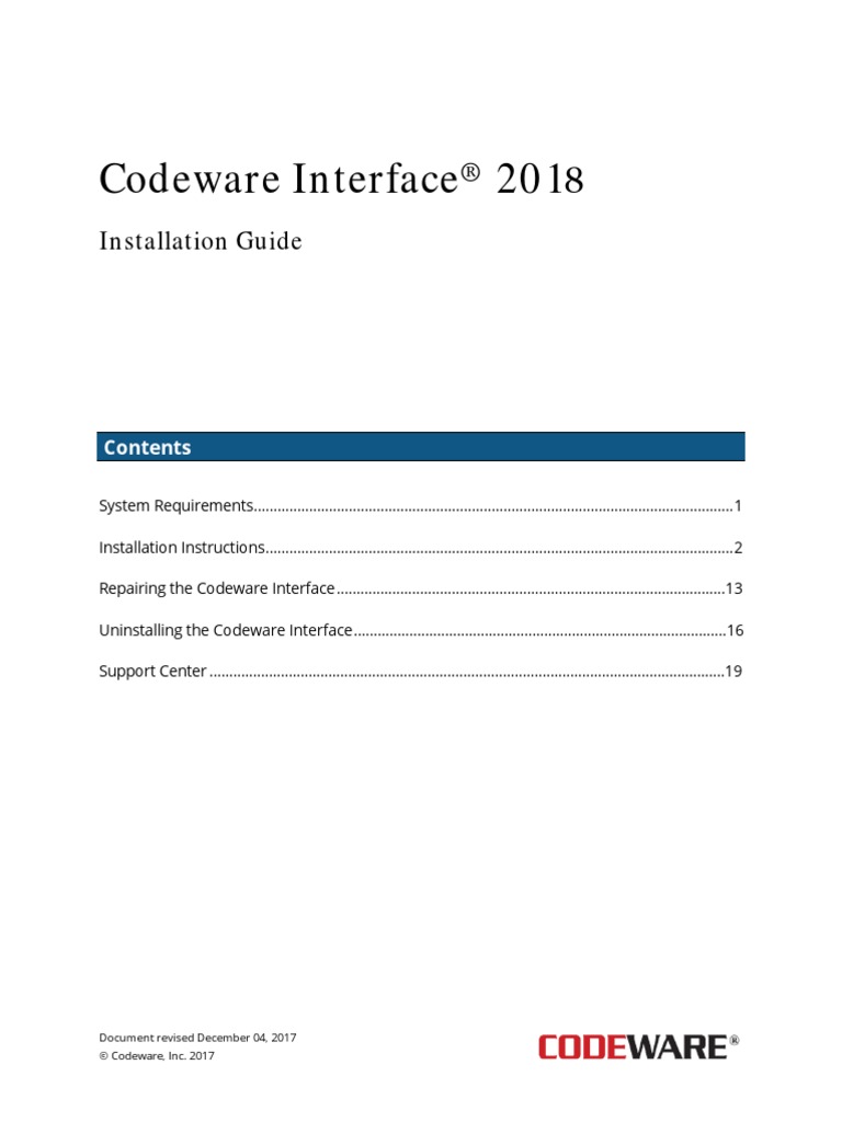 Codeware Interface 2018 Installation Guide | PDF | Installation (Computer Programs) | Graphical ...