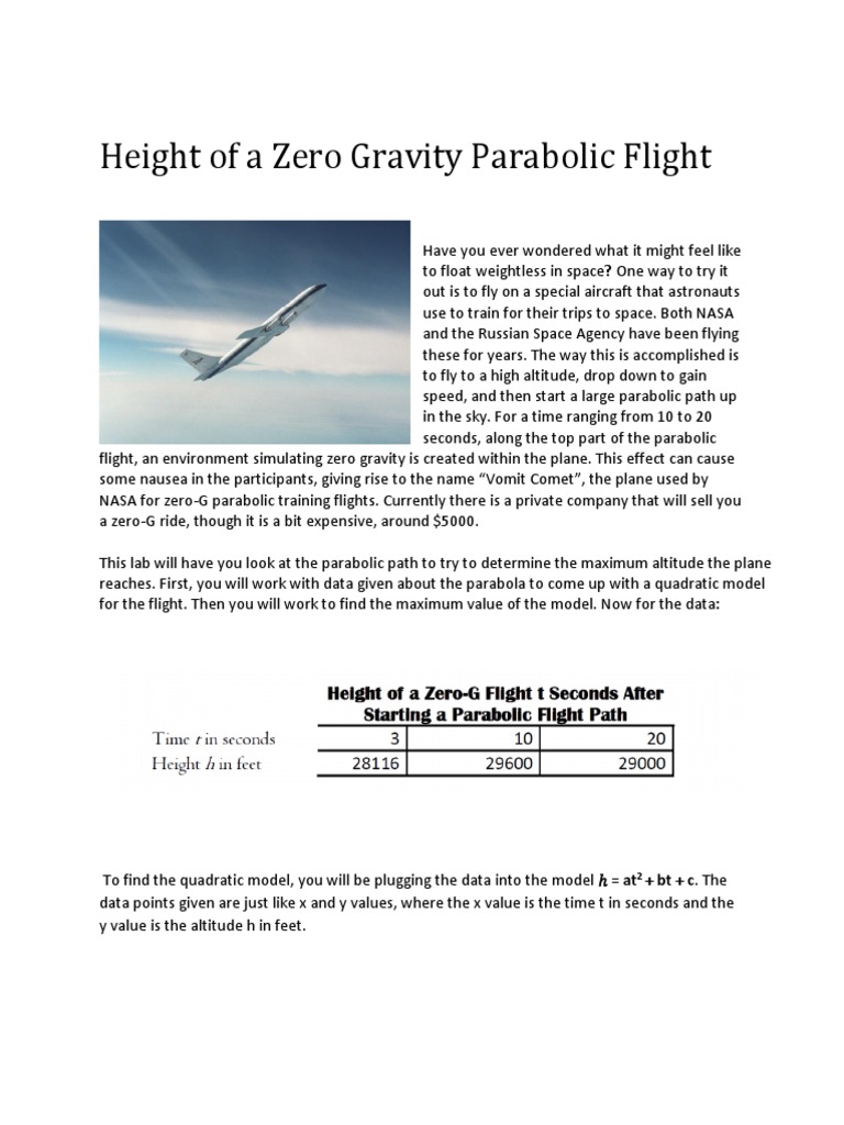 Height of A Zero Gravity Parabolic Flight DNL 4 14 2018 | PDF ...