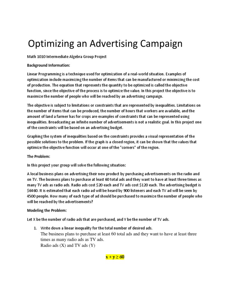 Optimizing An Advertising Campaign DNL 4 4 2018 | PDF | Mathematical Optimization | Linear ...