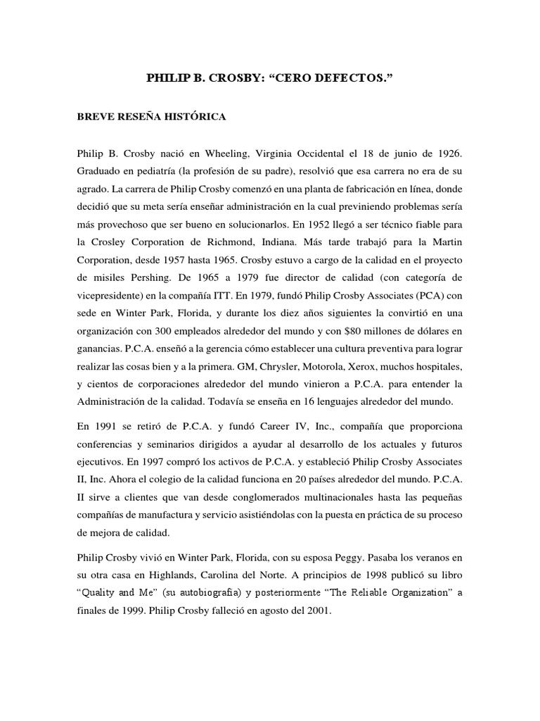 Crosby Cero Defectos | PDF | Calidad (comercial) | Planificación