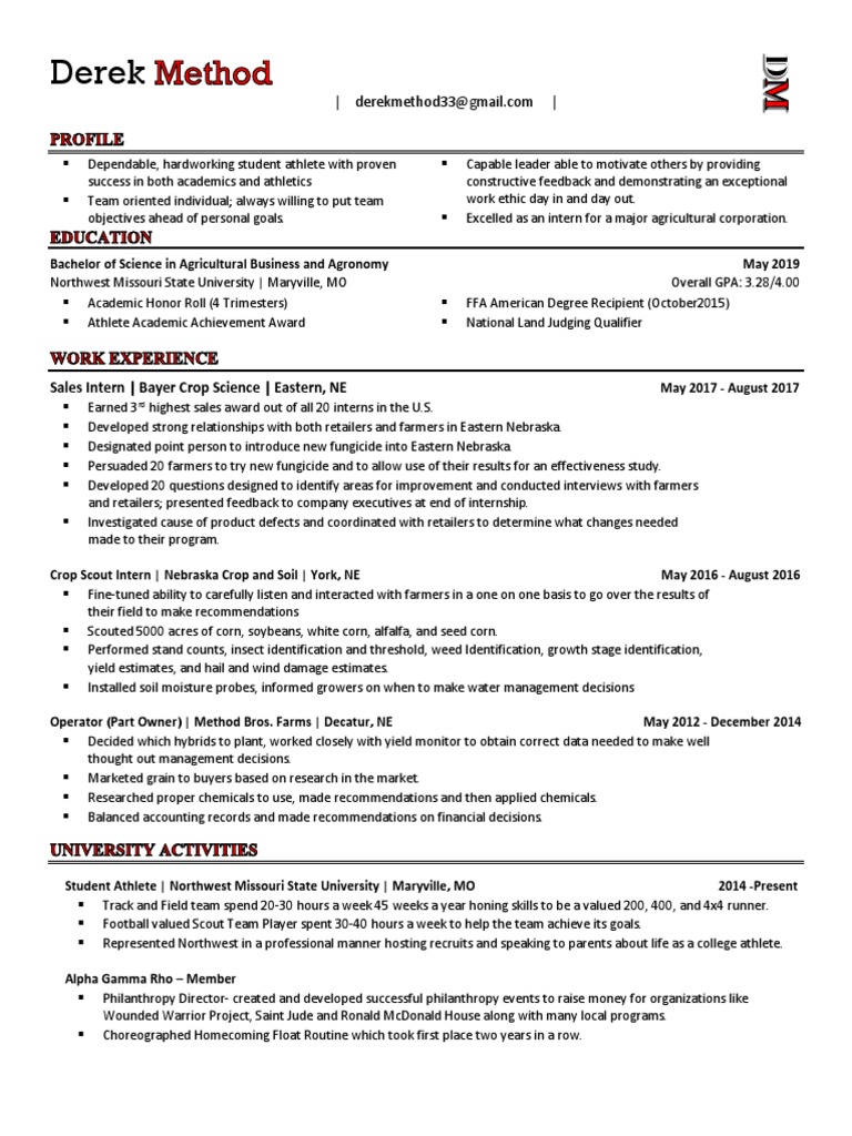 Derek Method Resume | PDF | Internship | Job Hunting
