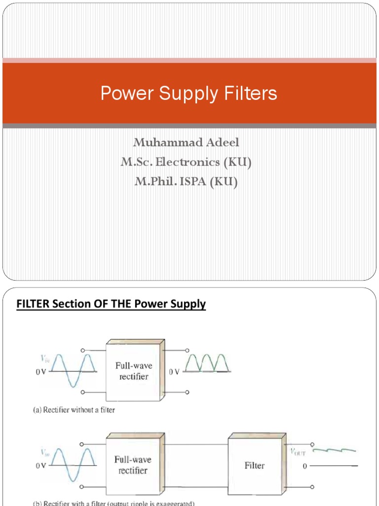 Power Supply Filters: Muhammad Adeel M.Sc. Electronics (KU) M.Phil ...