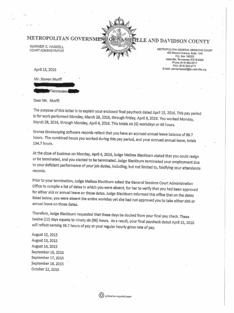 Steven Murff Termination Letter | PDF | Legal Organizations | Judiciaries