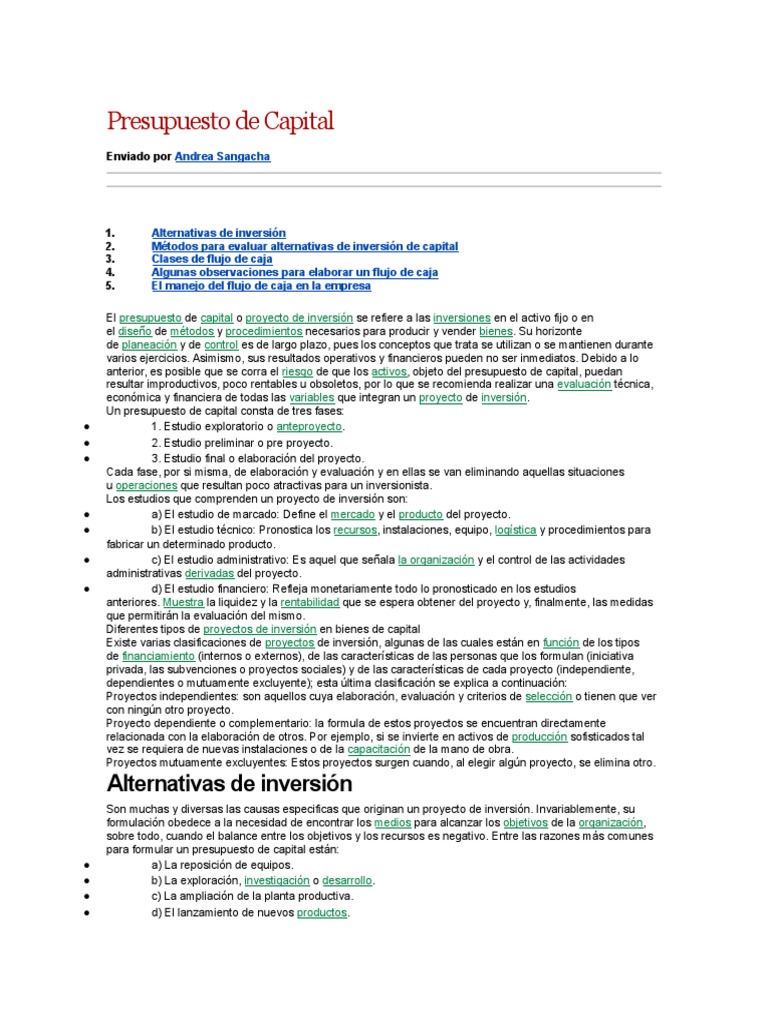 Presupuesto de Capital | PDF | Valor presente neto | Flujo de efectivo
