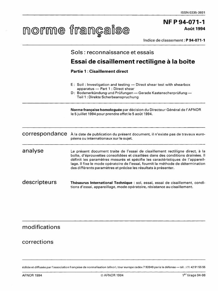 NF P94 071 1 Cisaillement | PDF
