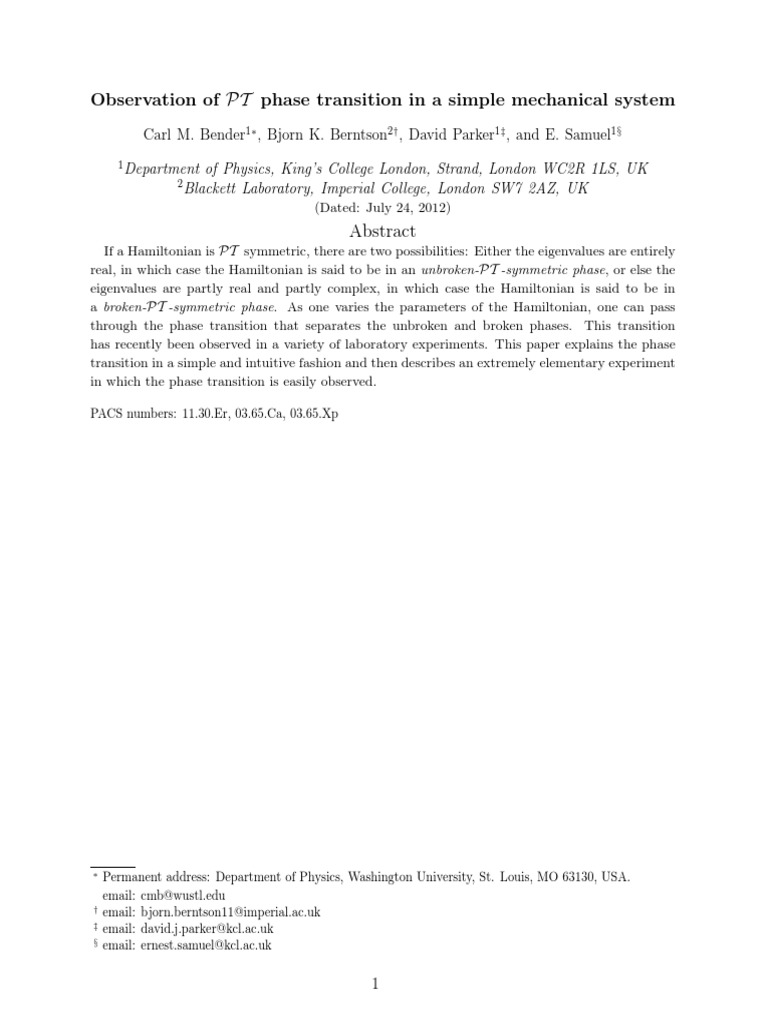 Carl Bender | PDF | Hamiltonian (Quantum Mechanics) | Pendulum