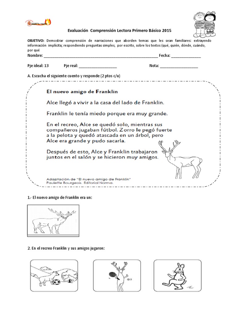Evaluación Comprensión Lectora Primero Básico 2015 Octubre | PDF