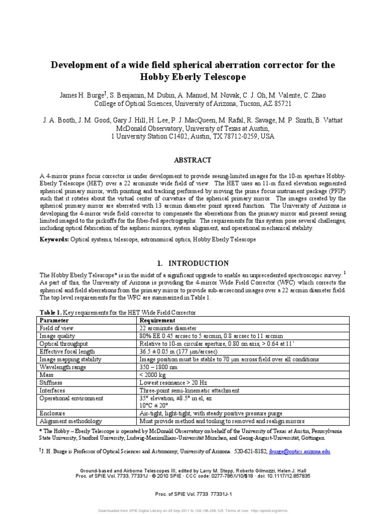 Jim Burge Development of A Wide Field Spherical Aberration Corrector ...