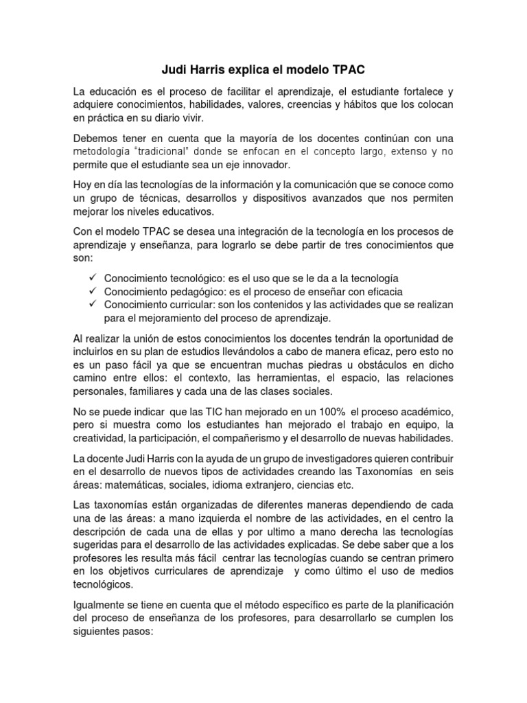 Judi Harris Explica El Modelo TPAC | PDF | Maestros | Tecnología de ...
