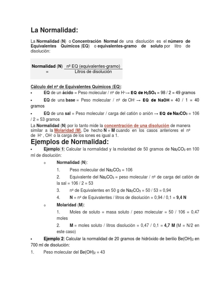La Normalidad | PDF | Concentración | Química