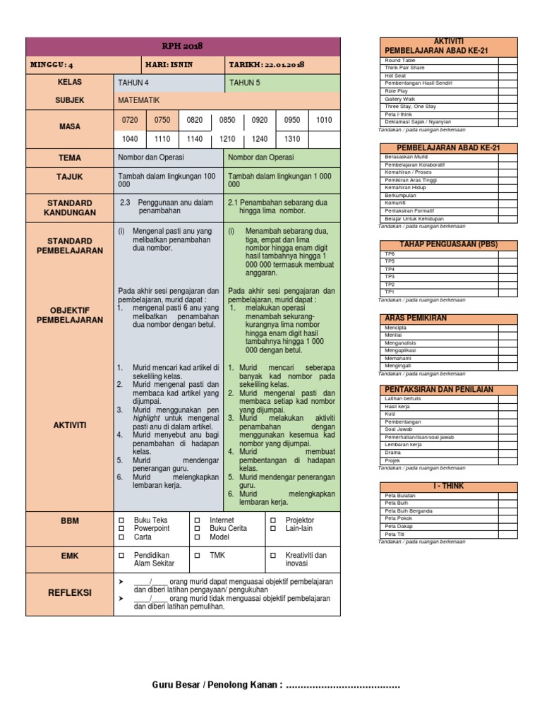 Template RPH Kelas Bercantum | PDF