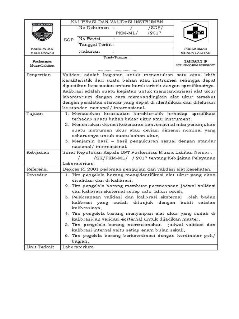 Sop Kalibrasi Dan Validasi Instrumen | PDF
