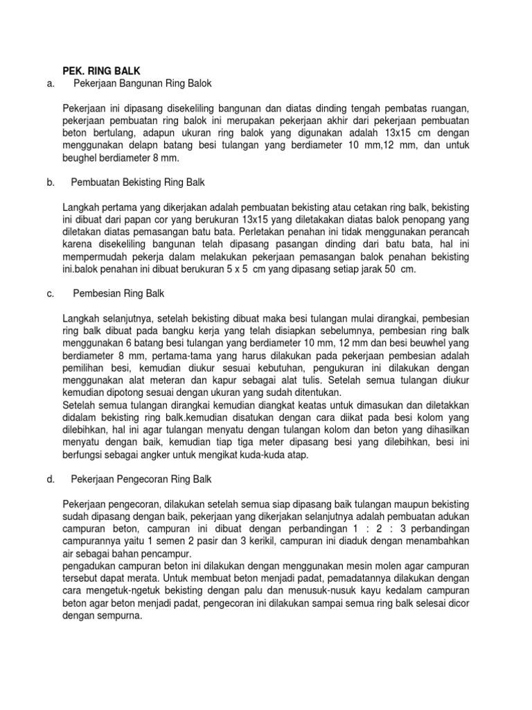 Pekerjaan dan Pembesian Ring Balk | PDF