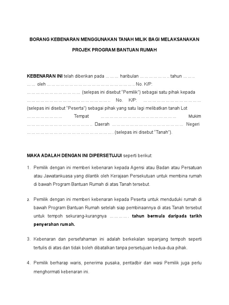 Borang Kebenaran Menggunakan Tanah PBR | PDF