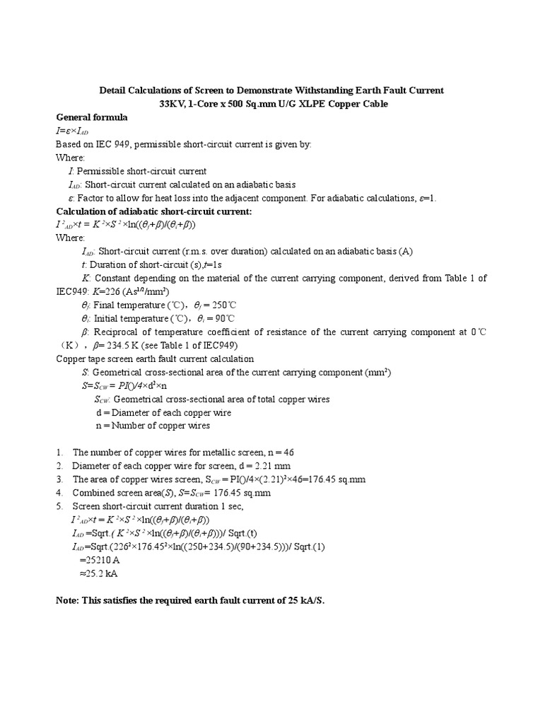 Short Circuit Calculations for Cables | PDF | Wire | Electrical ...