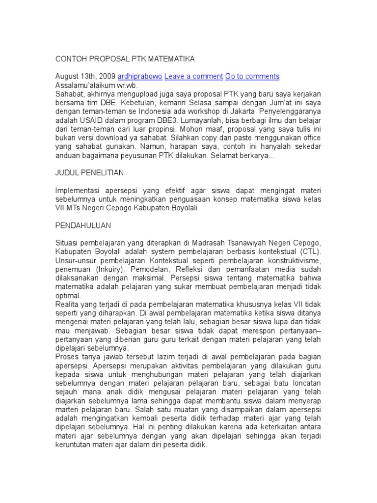 Contoh Proposal PTK Matematika - 3 | PDF