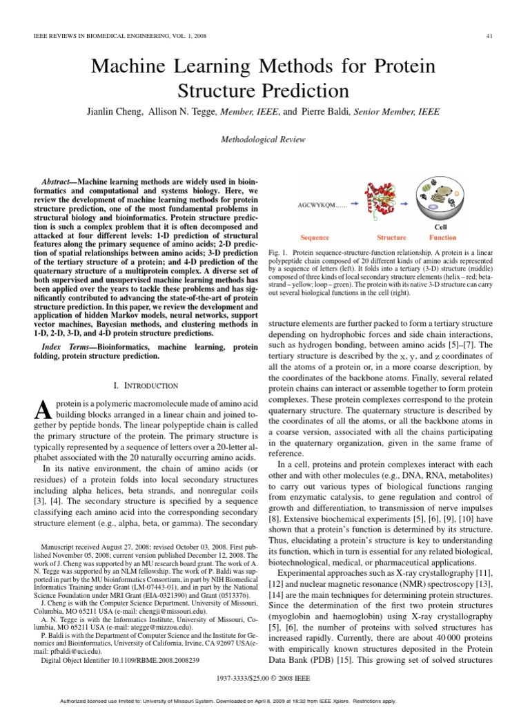 Machine Learning Methods For Protein Structure Prediction | PDF | Biomolecular Structure | Proteins