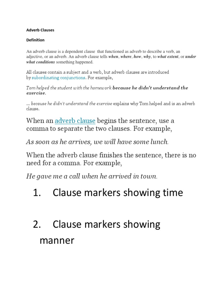 Clause Markers Showing Time 2. Clause Markers Showing Manner | PDF