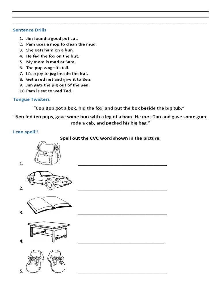 Sentence Drills: Spell Out The CVC Word Shown in The Picture | PDF