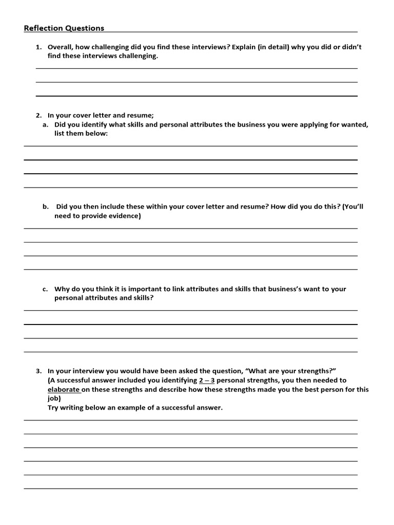 2018 Mock Interview Reflection Questions | PDF