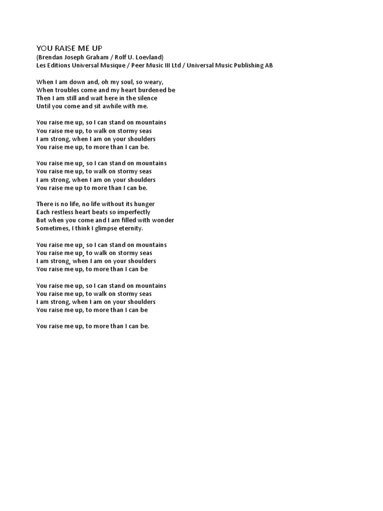 LYRICS YOU RAISE ME UP pdf