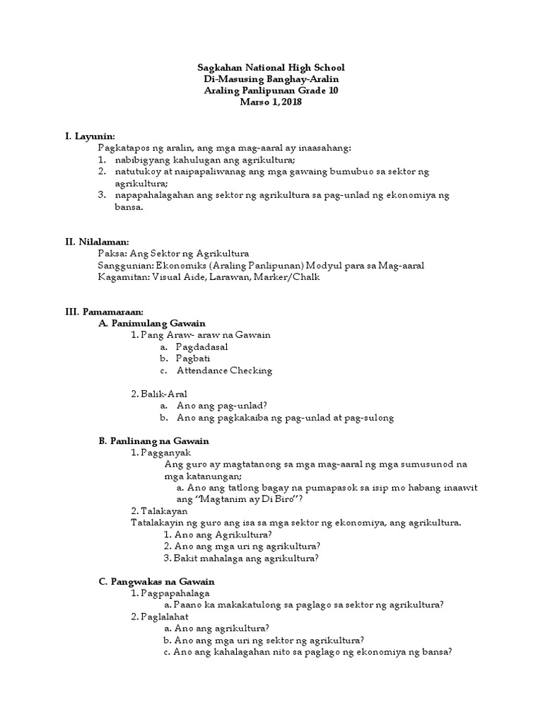 Lesson Plan - Aral. Pan. | PDF