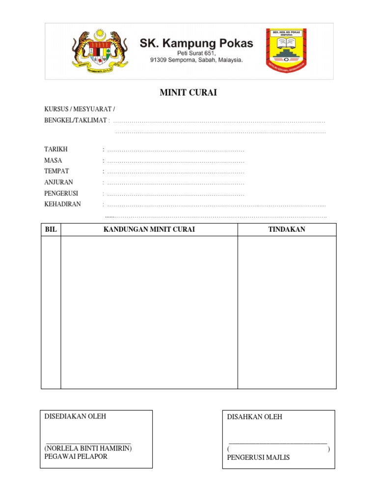 CONTOH Borang Minit Curai #CP | PDF