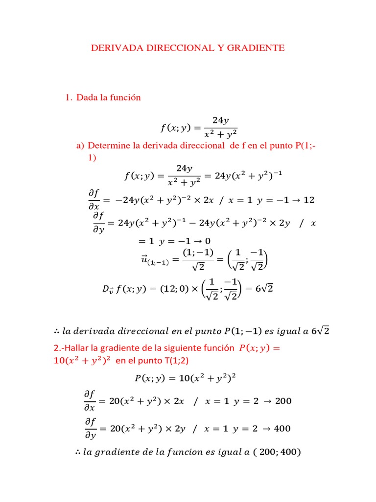 Derivada Direccional y Gradiente | PDF