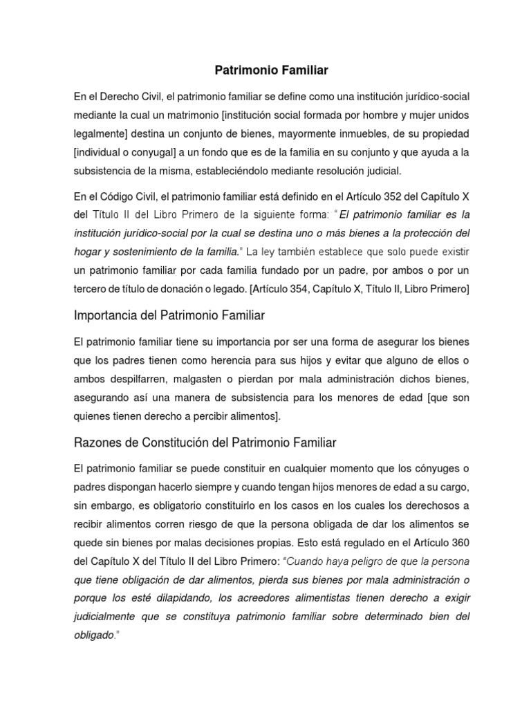 Patrimonio Familiar | PDF | Bienes (Ley) | Familia
