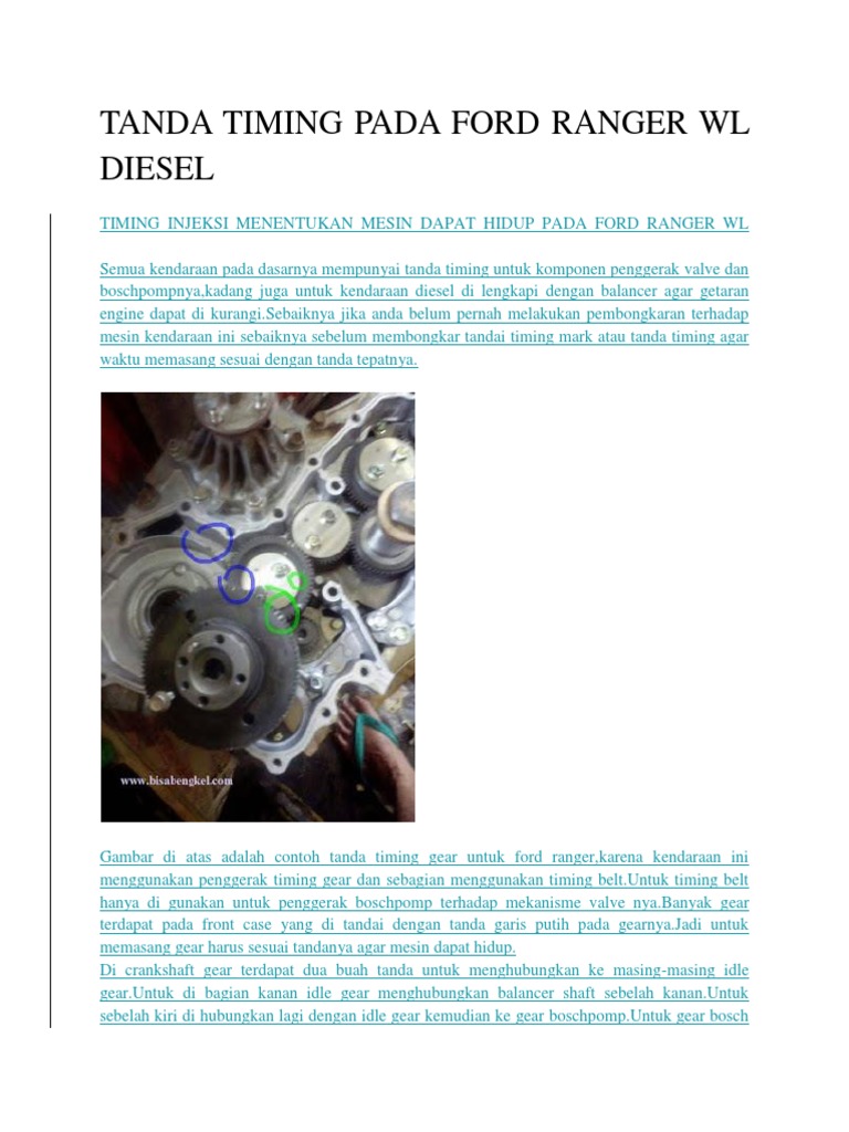 Tanda Timing Pada Ford Ranger WL Diesel | PDF