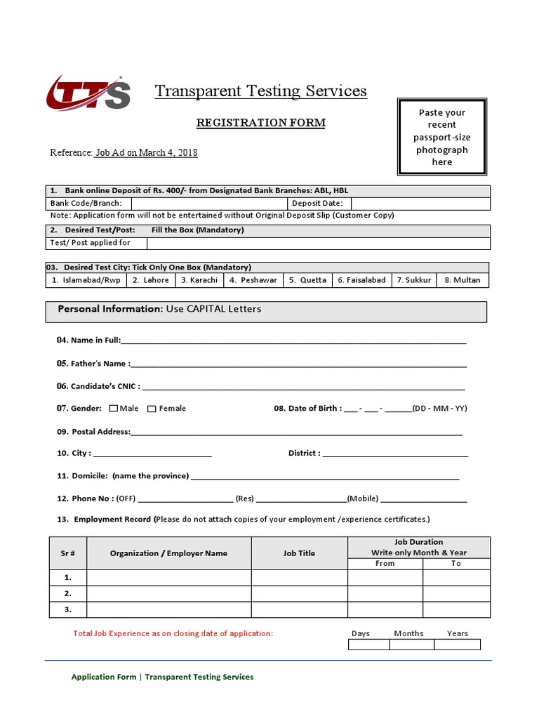 TTS Application Form | PDF | Banks | Business