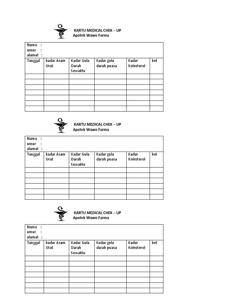 Medical Cek Up Card | PDF