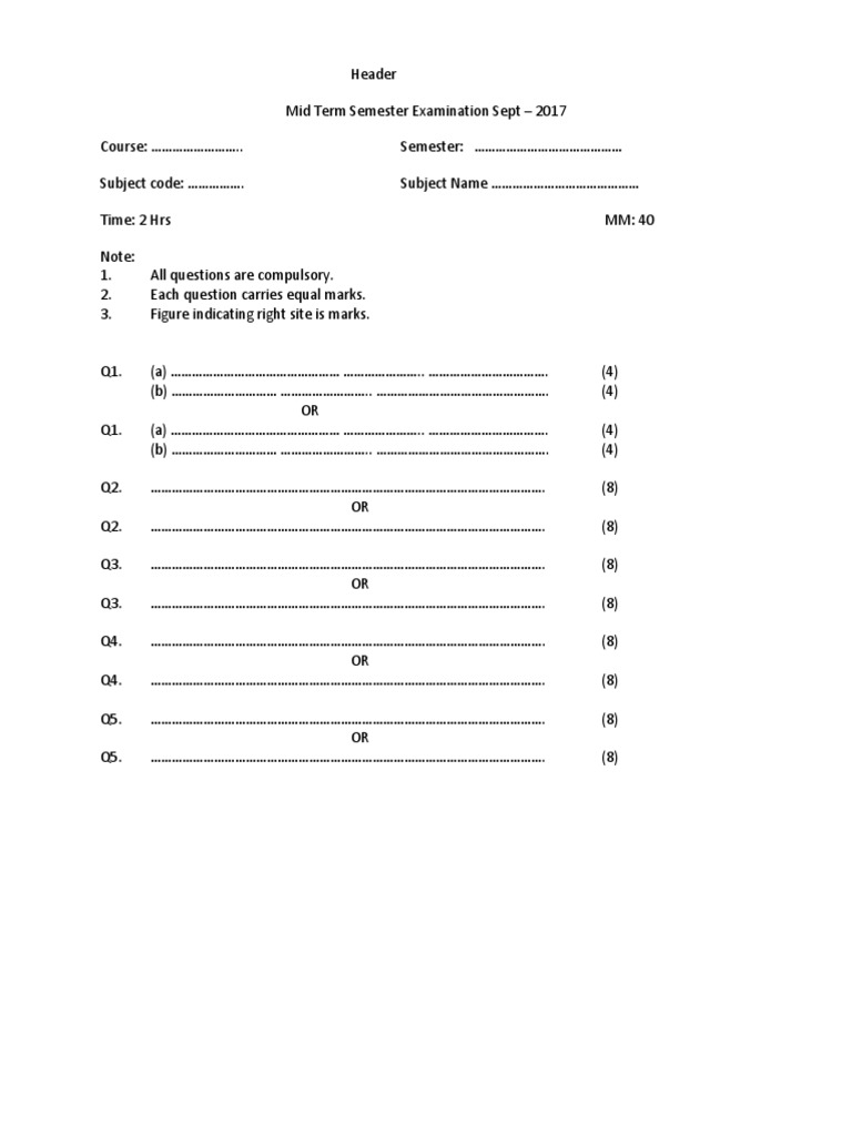 Formate For Mid Term Exam | PDF