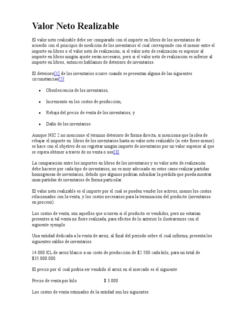 Valor Neto Realizable Caso Practico | PDF | Euro | Precios