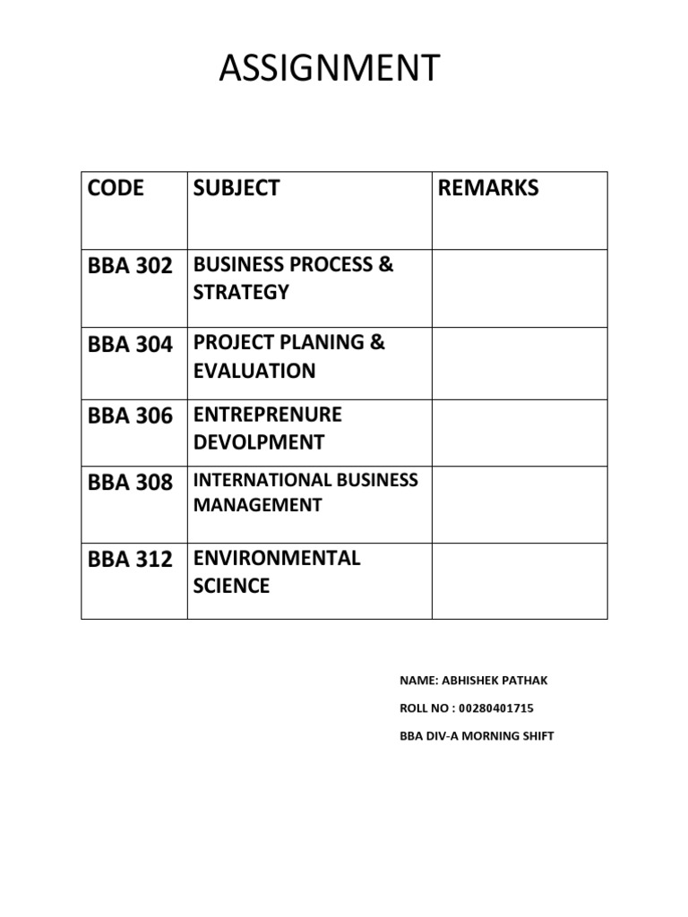 Assignment: Code Subject Remarks | PDF
