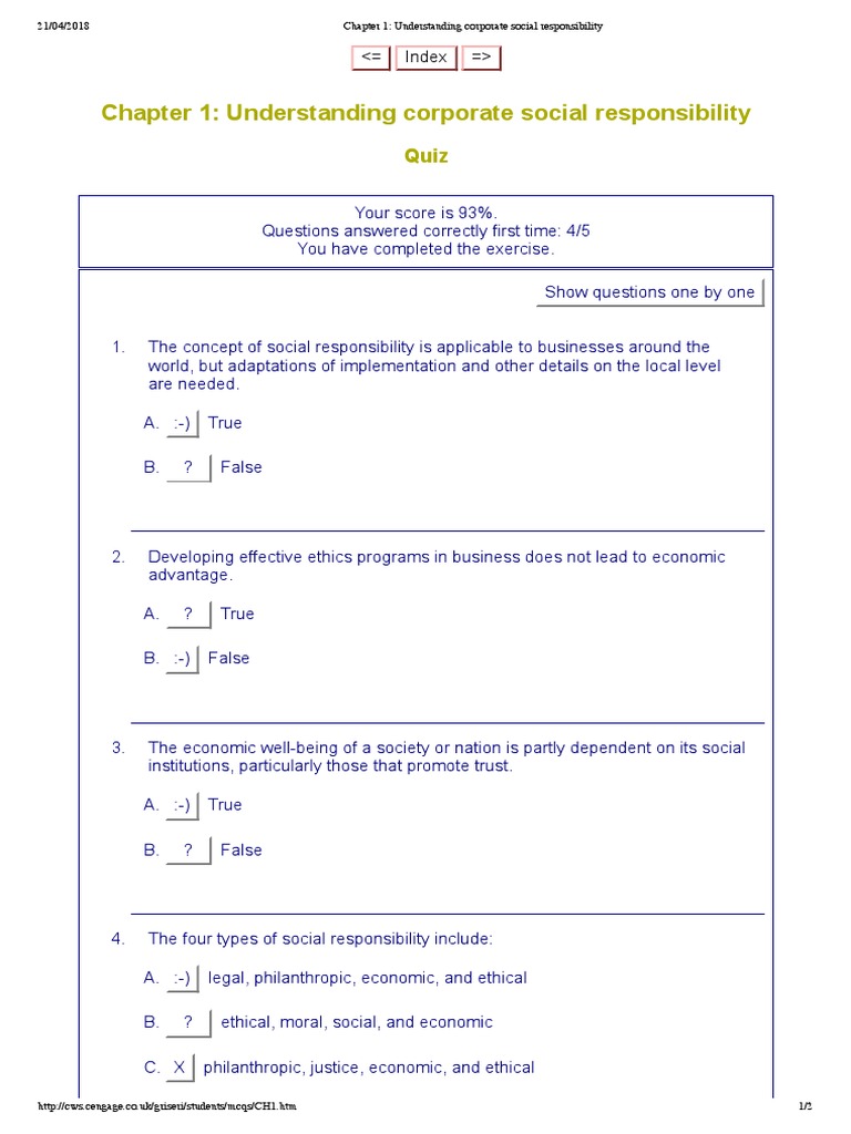 CSR Quiz: Key Concepts & Answers | PDF | Stereotypes | Corporate Social ...