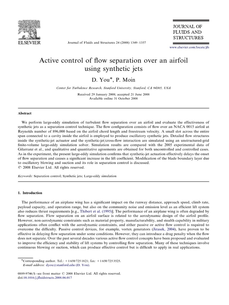 Active Control of Flow Separation Over An Airfoil Using Synthetic Jets ...