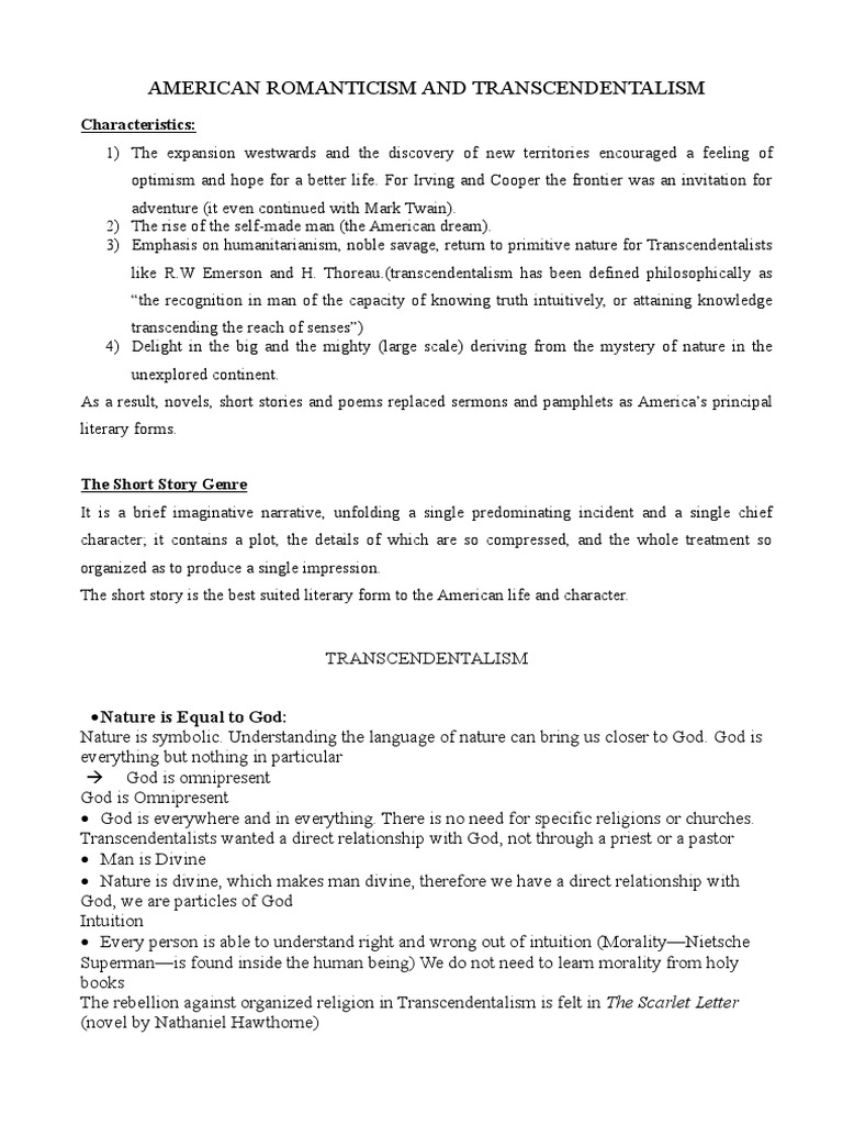 Romanticism vs. Transcendentalism Explained | PDF | Transcendentalism ...