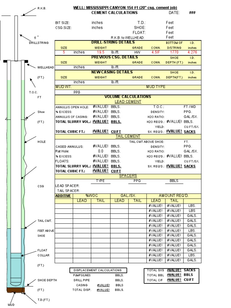 Cement calculations for 20 | PDF | Casing (Borehole) | Industrial Processes