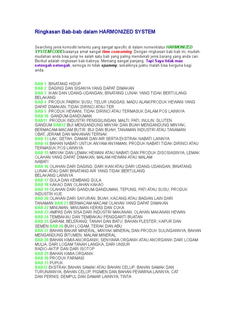 Ringkasan Bab HS Code | PDF