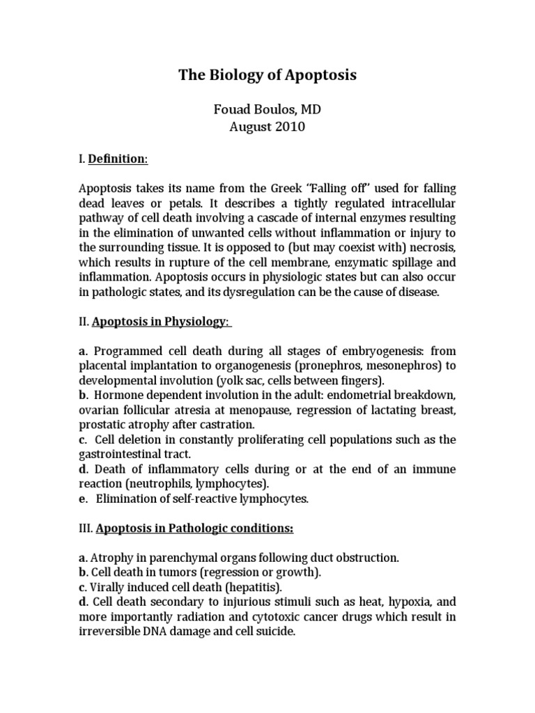 The Biology of Apoptosis: Fouad Boulos, MD August 2010 | PDF ...