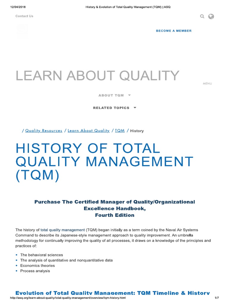 History & Evolution of Total Quality Management (TQM) - ASQ | PDF