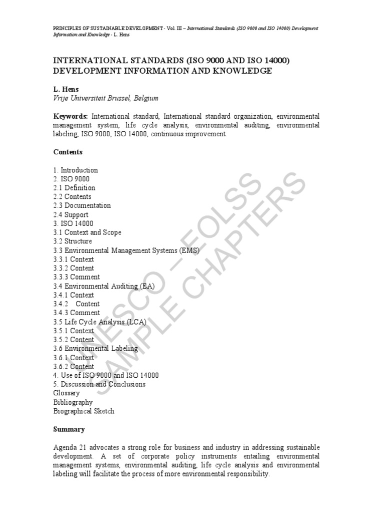International Standards (Iso 9000 and Iso 14000) Development ...