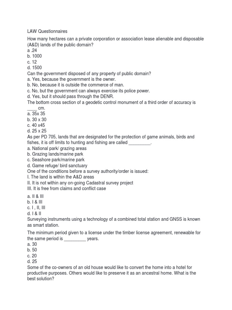 Law Questionaire | PDF | Patent Application | Lease