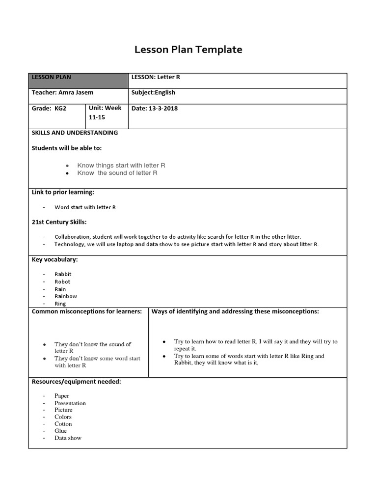 Letter R | PDF | Lesson Plan | Educational Assessment