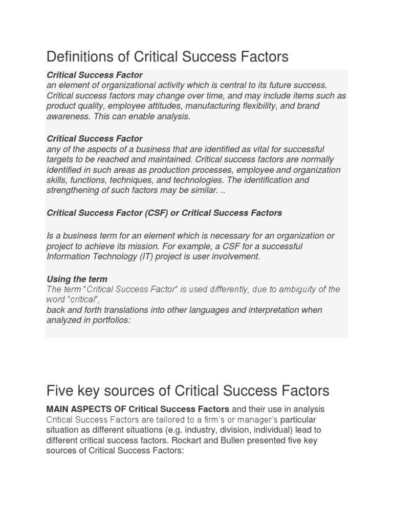 Critical Sucess Factors With Examples | PDF | Strategic Management ...