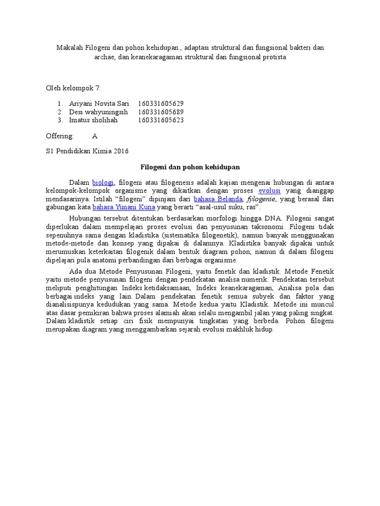 Makalah Filogeni Dan Pohon Kehidupan | PDF | Sains & Matematika